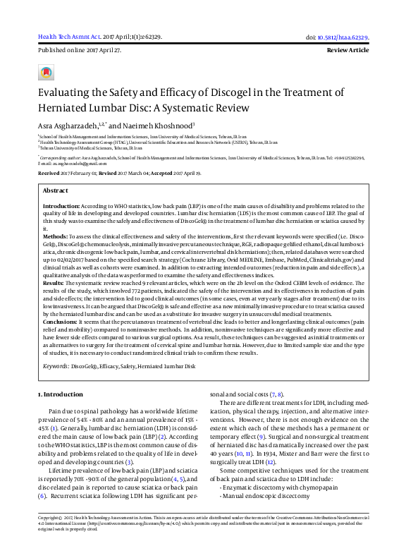 (PDF) Evaluating the Safety and Efficacy of Discogel in the Treatment ...