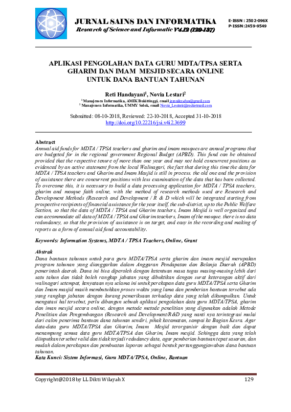 (PDF) APLIKASI PENGOLAHAN DATA GURU MDTA/TPSA SERTA GHARIM DAN IMAM ...