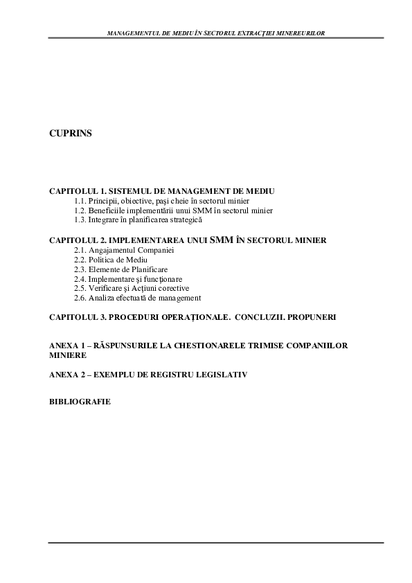 (PDF) MANAGEMENTUL DE MEDIU ÎN SECTORUL EXTRACŢIEI MINEREURILOR CUPRINS CAPITOLUL 1. SISTEMUL DE ...