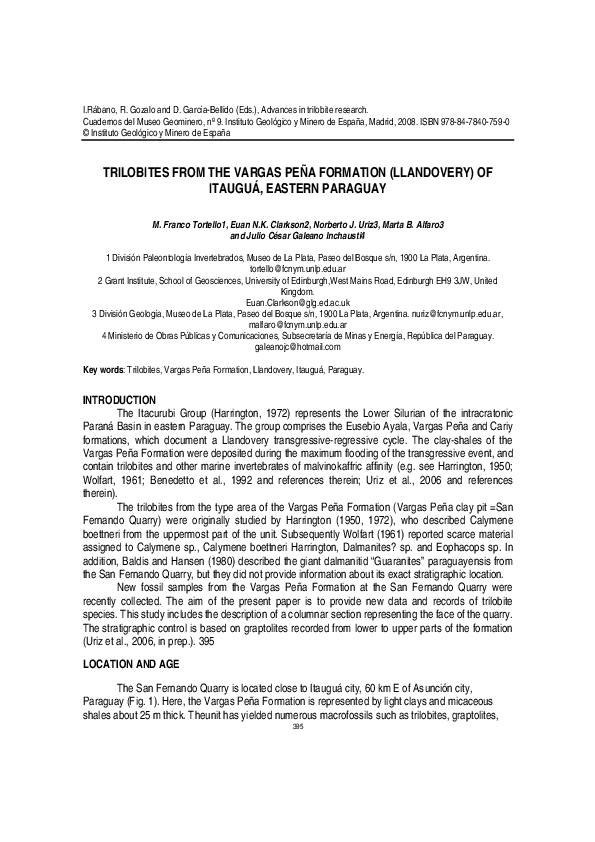 (PDF) TRILOBITES FROM THE VARGAS PEÑA FORMATION (LLANDOVERY) OF ITAUGUÁ ...