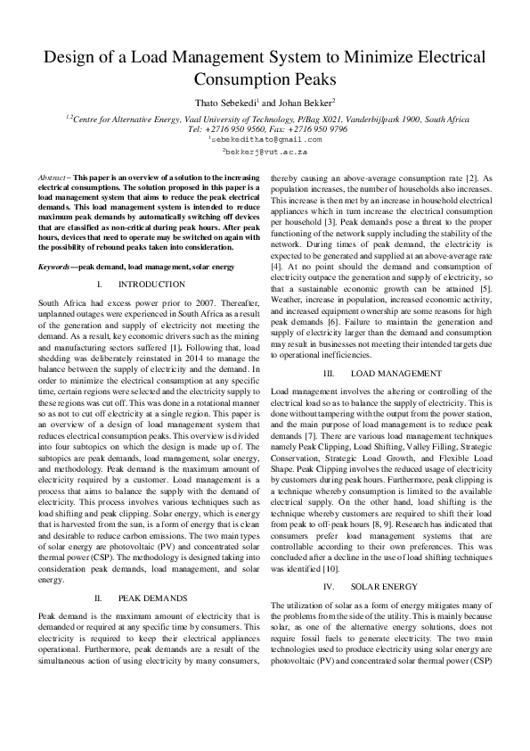 (PDF) Design of a Load Management System to Minimize Electrical ...