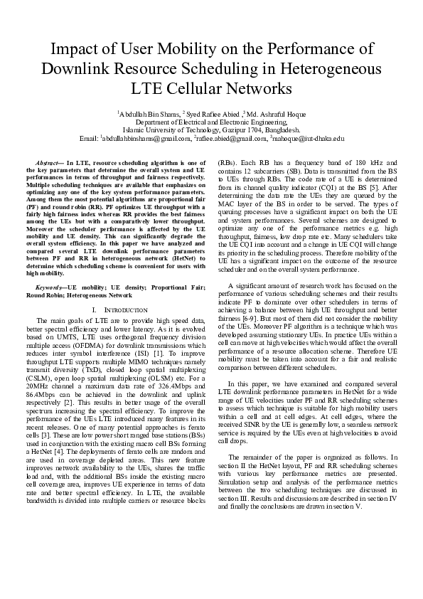 Pdf Impact Of User Mobility On The Performance Of Downlink Resource Scheduling In