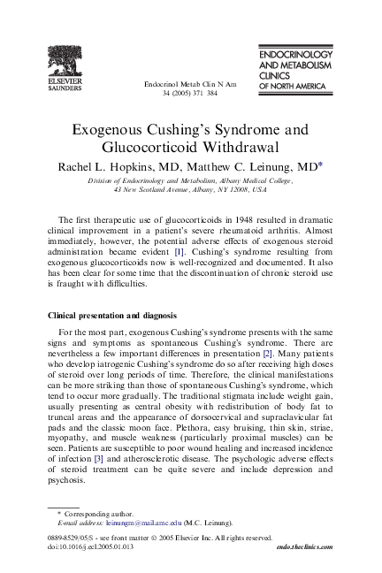 (PDF) Exogenous Cushing's Syndrome and Glucocorticoid Withdrawal