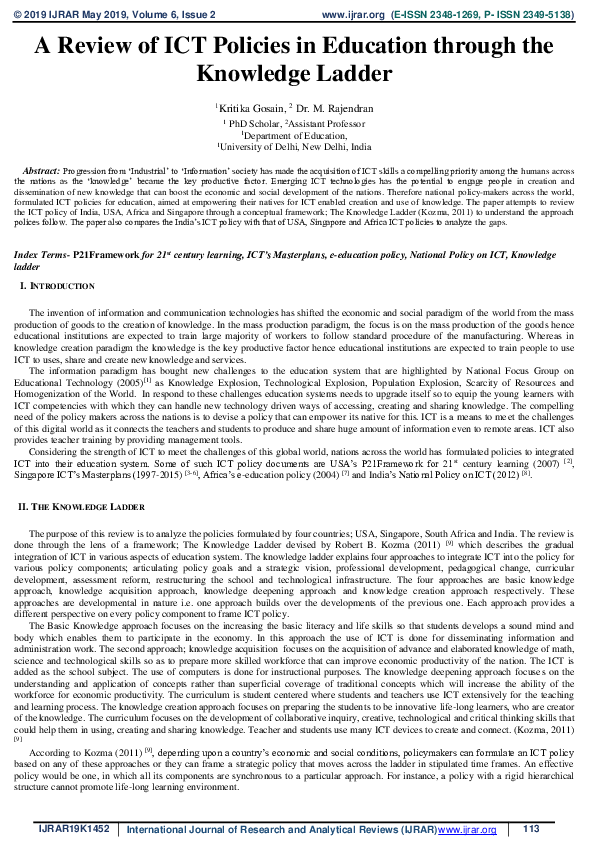 (PDF) A Review of ICT Policies in Education through the Knowledge Ladder