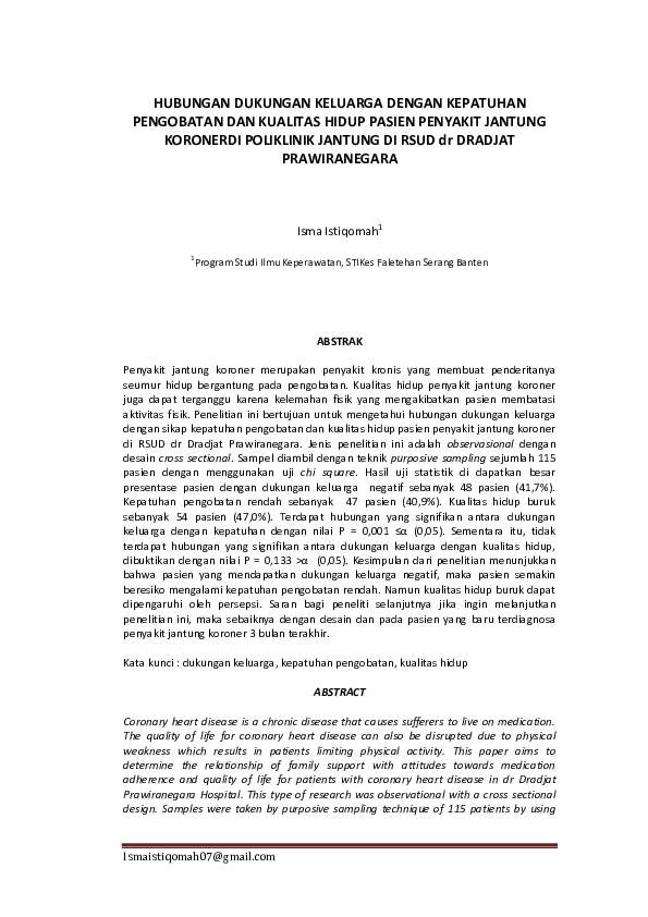 (PDF) HUBUNGAN DUKUNGAN KELUARGA DENGAN KEPATUHAN PENGOBATAN DAN KUALITAS HIDUP PASIEN PENYAKIT ...