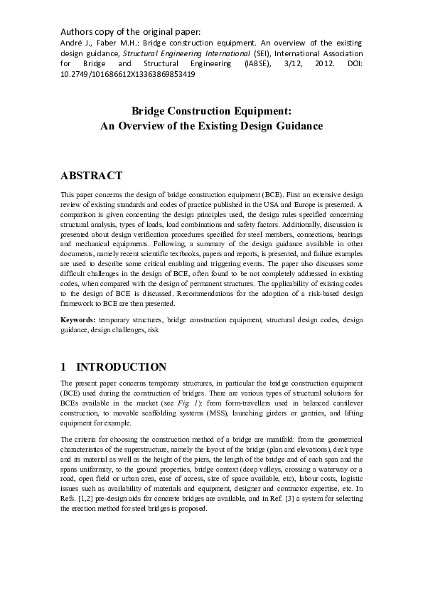 (PDF) Bridge construction equipment: An overview of the existing design ...