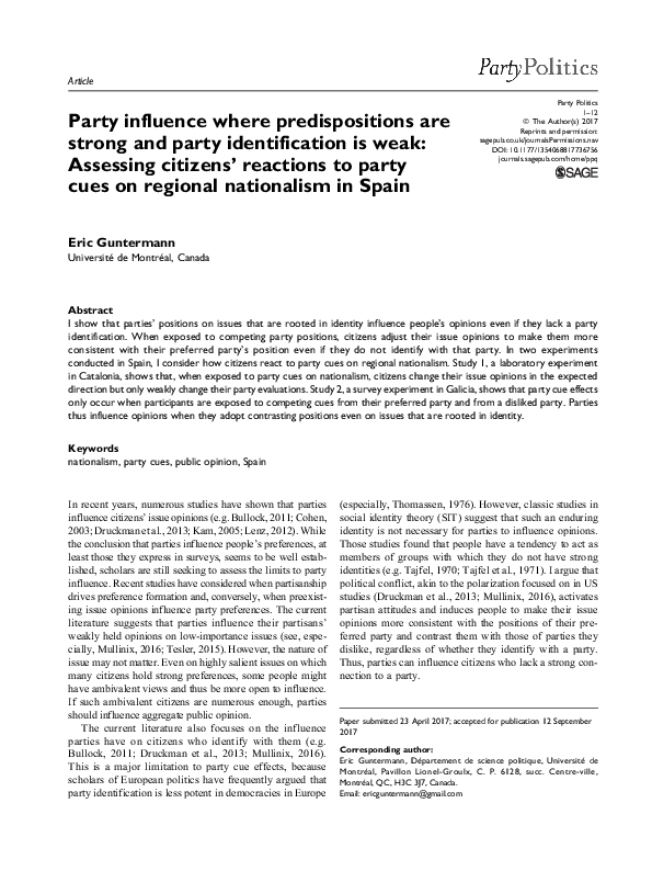 (PDF) Party influence where predispositions are strong and party ...