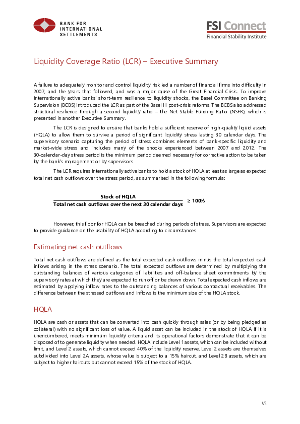 (PDF) Liquidity Coverage Ratio (LCR) -Executive Summary