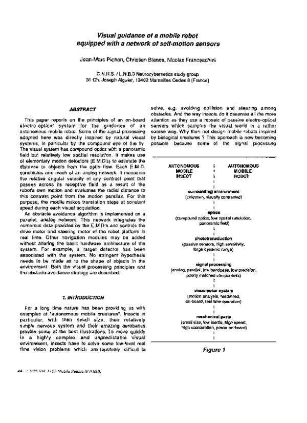 Pdf Visual Guidance Of A Mobile Robot Equipped With A Network Of Self Motion Sensors