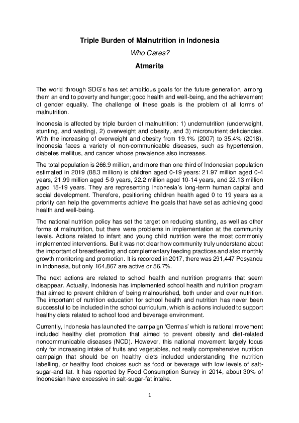 (DOC) Triple burden of malnutrition, Who Cares?