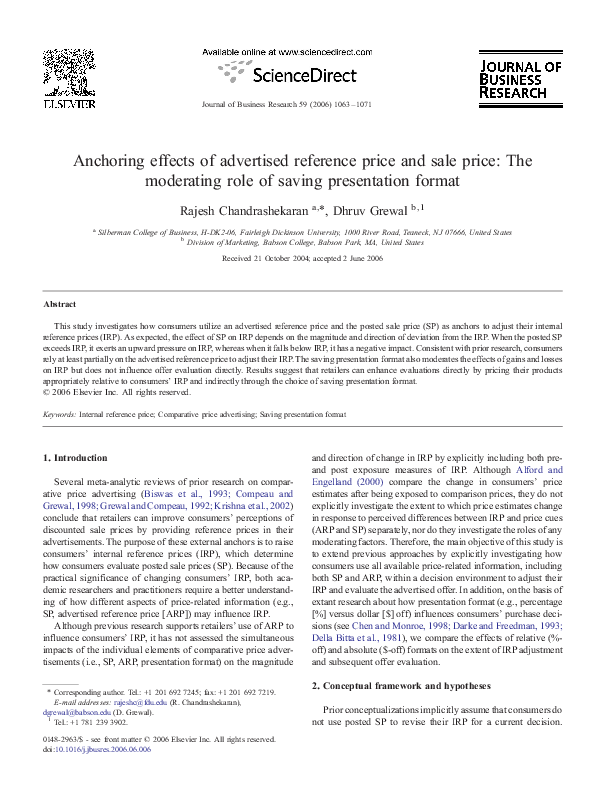 (PDF) Anchoring effects of advertised reference price and sale price ...