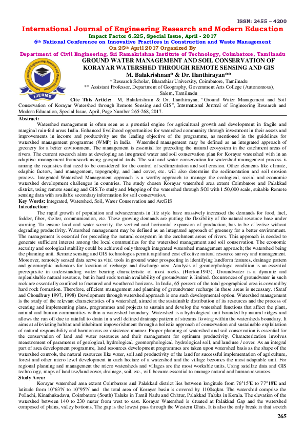 (PDF) GROUND WATER MANAGEMENT AND SOIL CONSERVATION OF KORAYAR ...