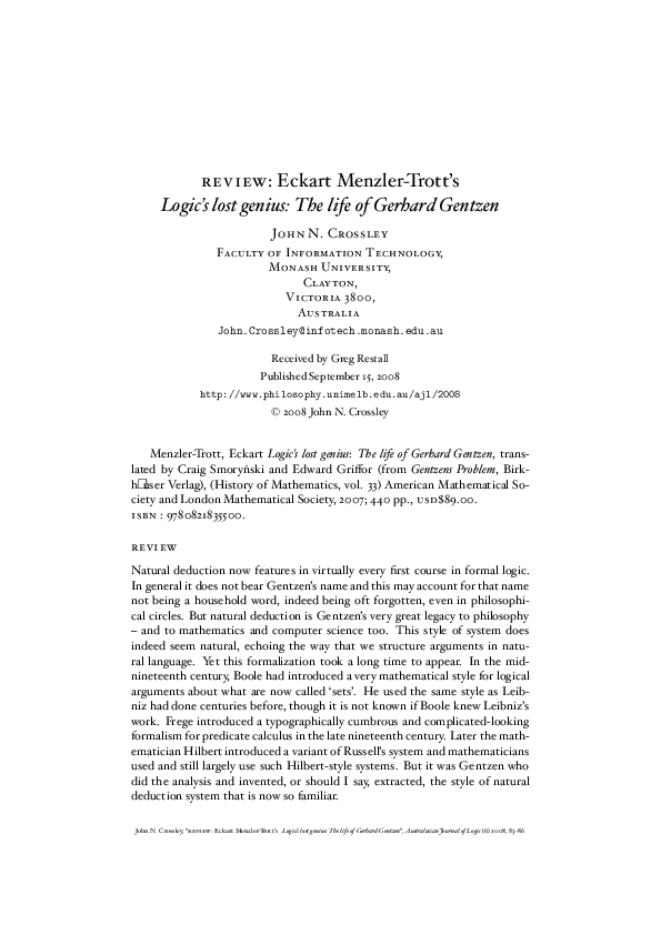 (PDF) Review: Eckart Menzler-Trott’s — Logic’s Lost Genius: The Life of ...