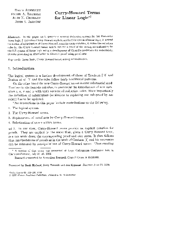 (PDF) Curry-Howard terms for Linear Logic