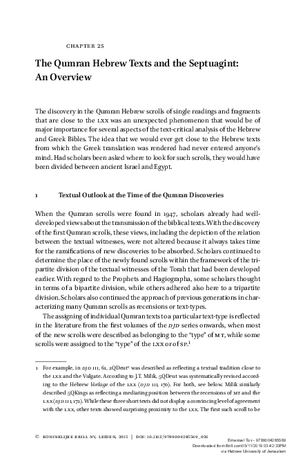(PDF) 239*. “The Qumran Hebrew Texts and the Septuagint: An Overview ...