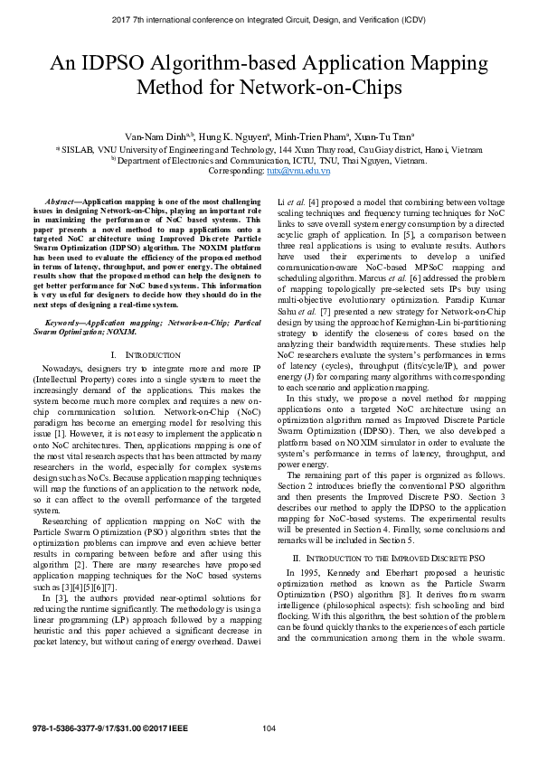 (PDF) An IDPSO Algorithm-based Application Mapping Method for Network-on-Chips