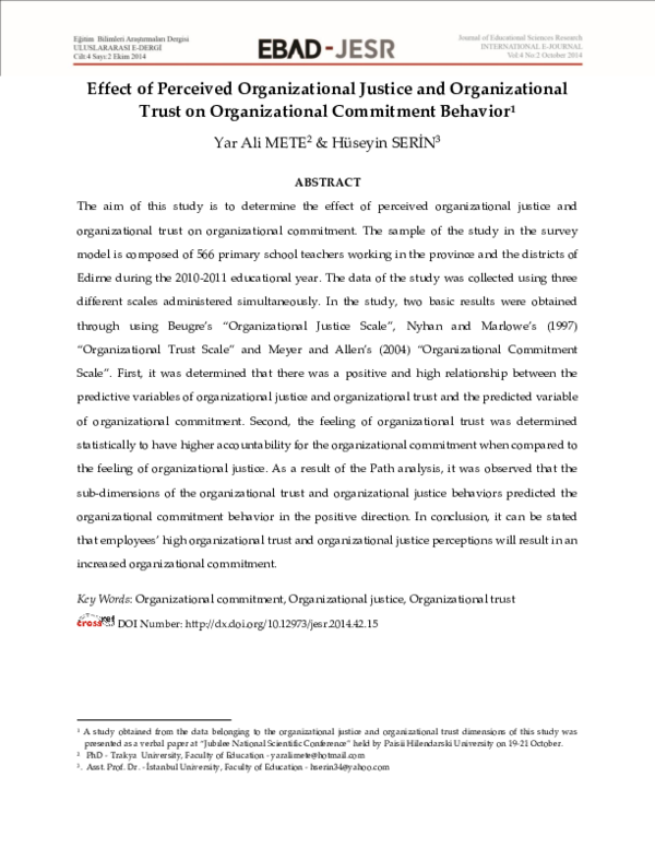 (PDF) Effect of Perceived Organizational Justice and Organizational Trust on Organizational ...