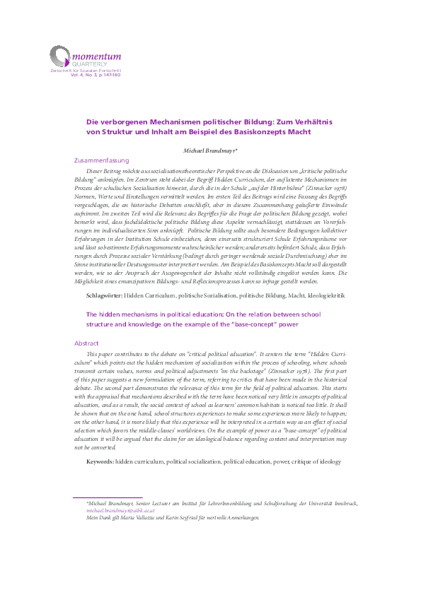 (PDF) Die verborgenen Mechanismen politischer Bildung: Zum Verhältnis ...