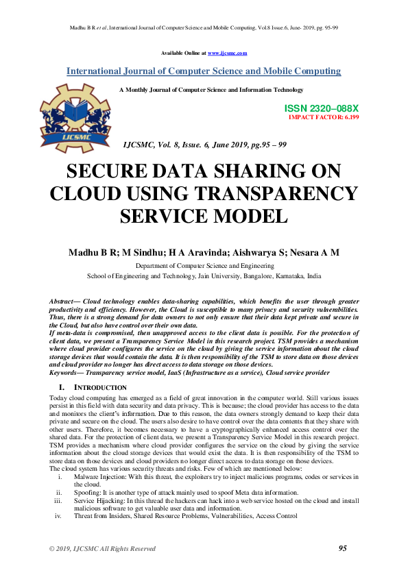 (PDF) SECURE DATA SHARING ON CLOUD USING TRANSPARENCY SERVICE MODEL