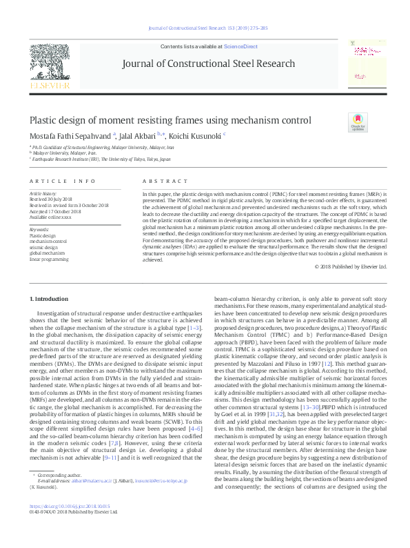 (PDF) Plastic design of moment resisting frames using mechanism control
