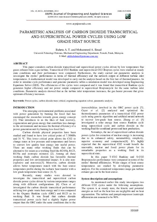 (PDF) PARAMETRIC ANALYSIS OF CARBON DIOXIDE TRANSCRITICAL AND ...