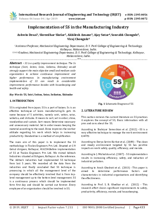 (PDF) IRJET- Implementation of 5S in the Manufacturing Industry