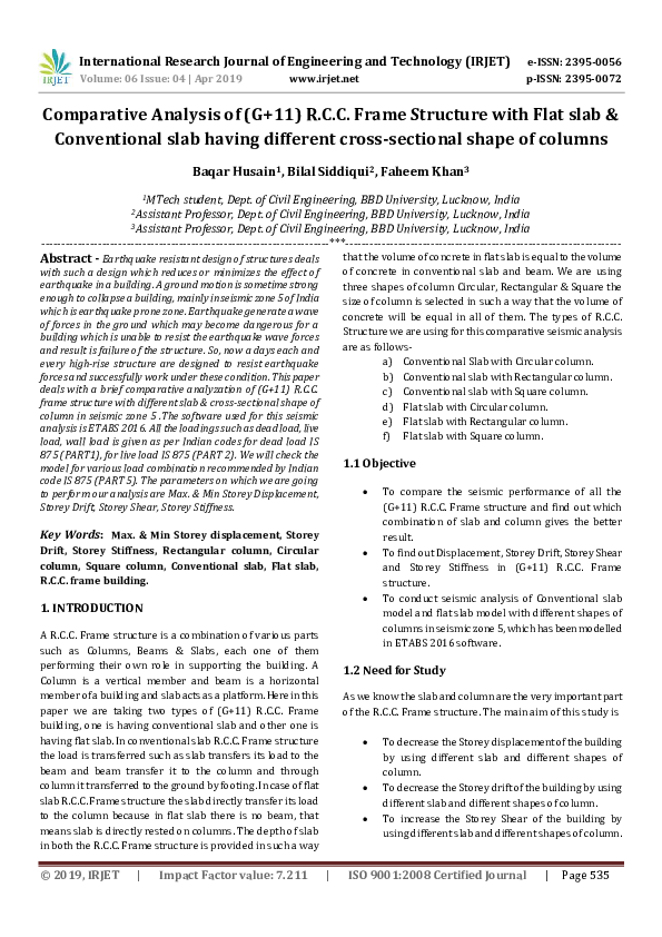 (PDF) IRJET- Comparative Analysis of (G+11) R.C.C. Frame Structure with ...