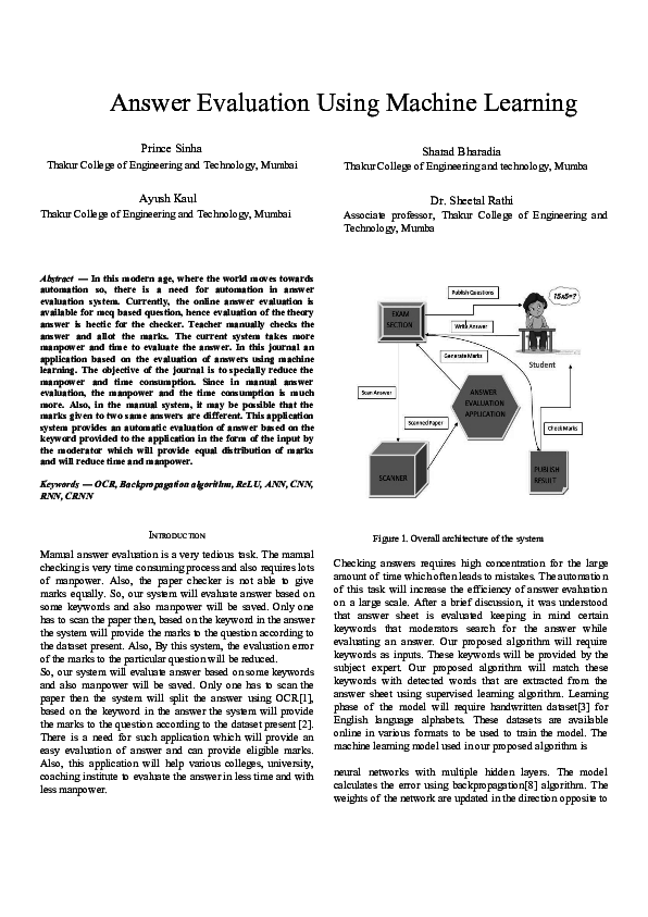 Pdf Answer Evaluation Using Machine Learning