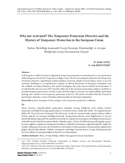 (PDF) Why not Activated? The Temporary Protection Directive and the ...