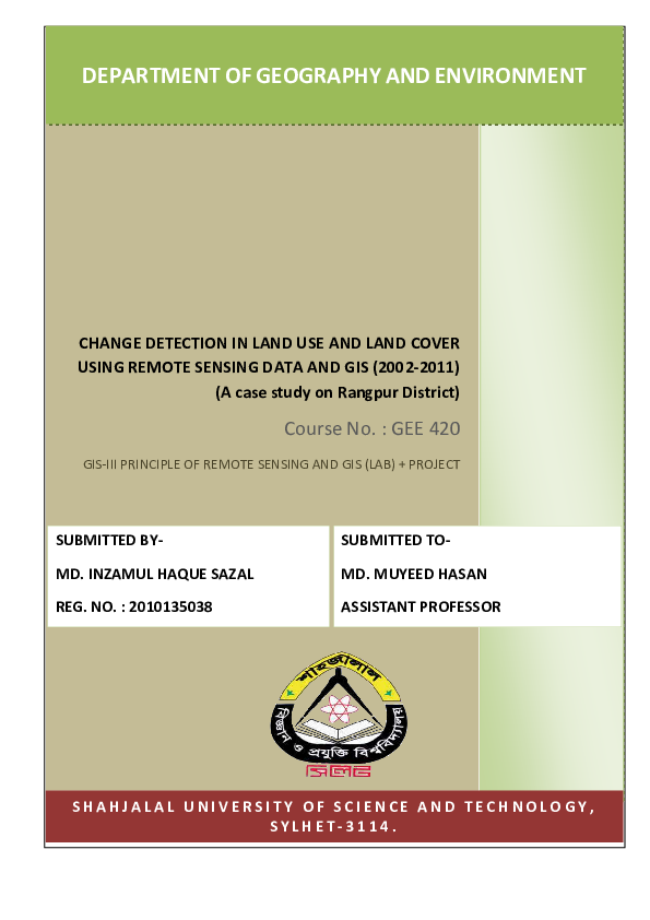 (PDF) CHANGE DETECTION IN LAND USE AND LAND COVER USING REMOTE SENSING DATA AND GIS (2002-2011 ...