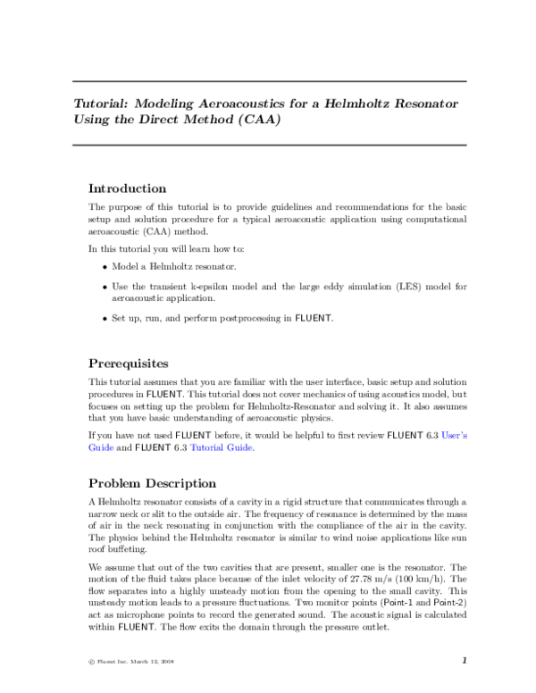 (PDF) Tutorial: Modeling Aeroacoustics for a Helmholtz Resonator Using the Direct Method (CAA