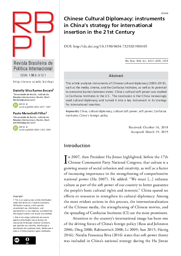 (PDF) Chinese Cultural Diplomacy: instruments in China's strategy for ...