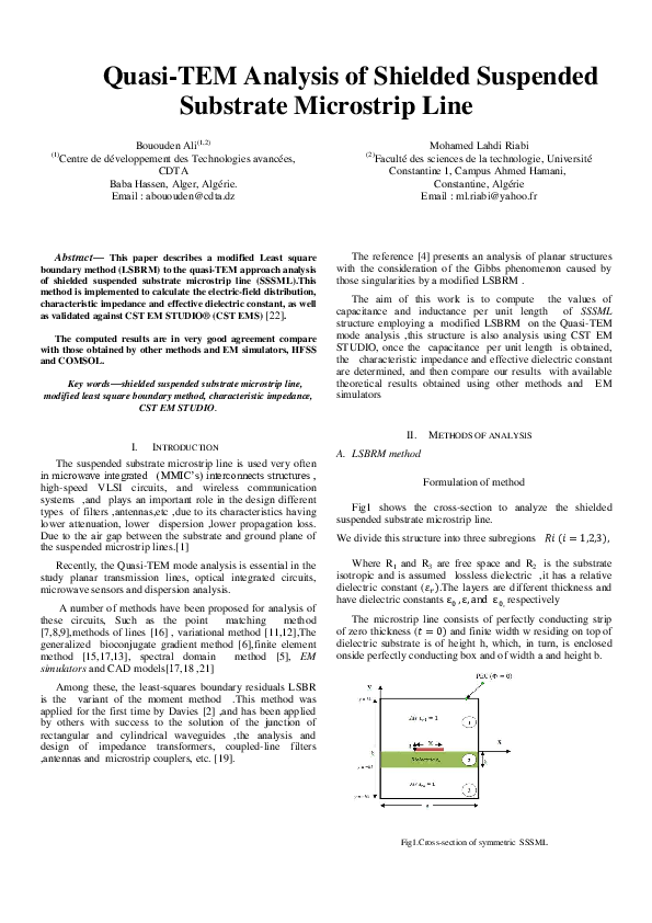 (PDF) Quasi-TEM Analysis of Shielded Suspended Substrate Microstrip Line