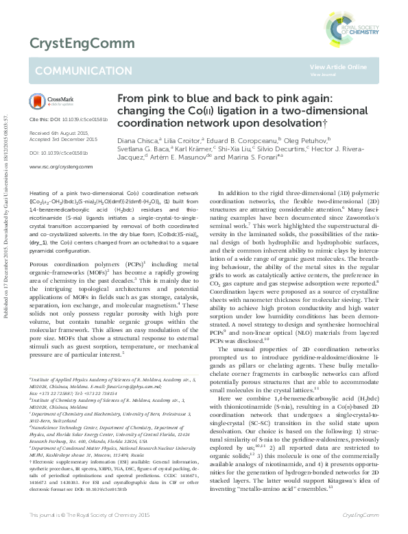 (PDF) CrystEngComm COMMUNICATION From pink to blue and back to pink again: changing the CoĲII ...