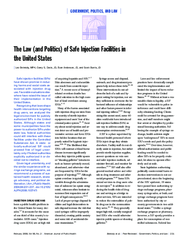 (PDF) The Law (and Politics) of Safe Injection Facilities in the United ...