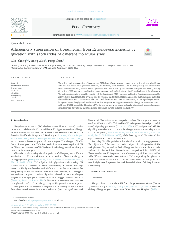 (PDF) Allergenicity suppression of tropomyosin from Exopalaemon ...