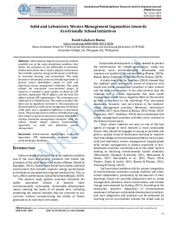 (PDF) Solid and laboratory wastes management ingenuities towards eco ...