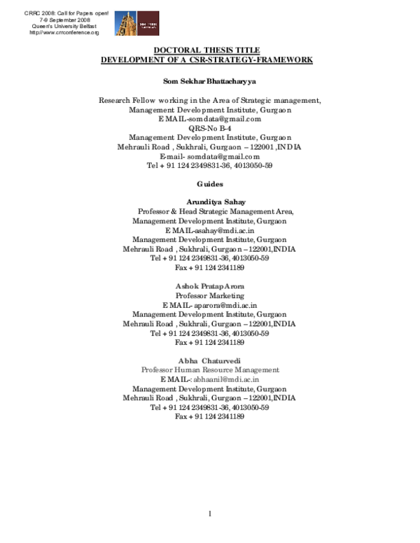 (PDF) DOCTORAL THESIS TITLE DEVELOPMENT OF A CSR-STRATEGY-FRAMEWORK