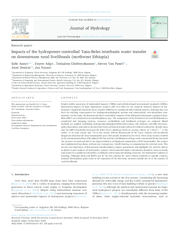 (PDF) Impacts of the hydropower-controlled Tana-Beles interbasin water ...