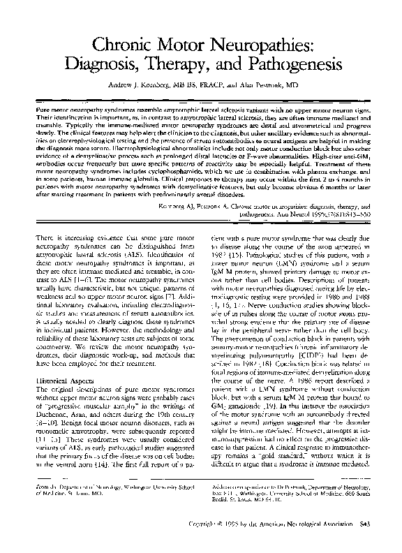 (PDF) Chronic motor neuropathies: Diagnosis, therapy, and pathogenesis