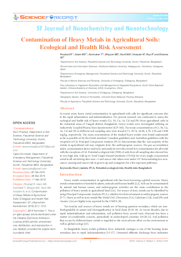 (PDF) Contamination of Heavy Metals in Agricultural Soils: Ecological ...