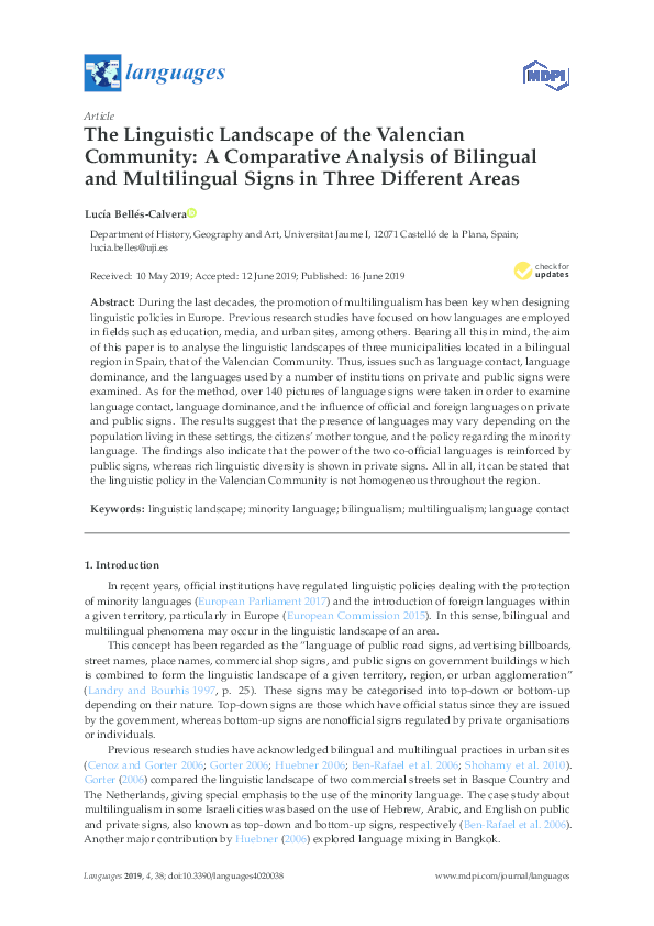 (PDF) The Linguistic Landscape of the Valencian Community: A ...