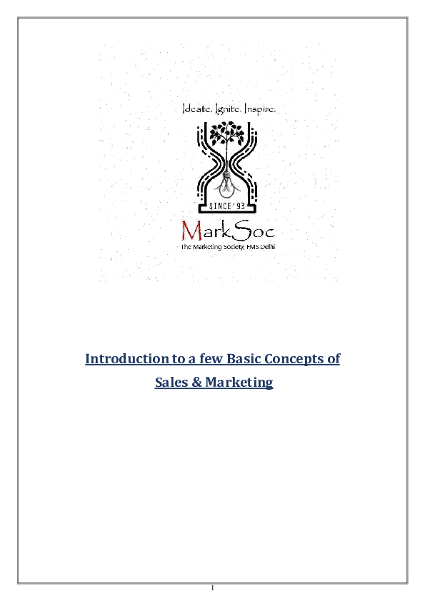 (PDF) Introduction to a few Basic Concepts of Sales & Marketing