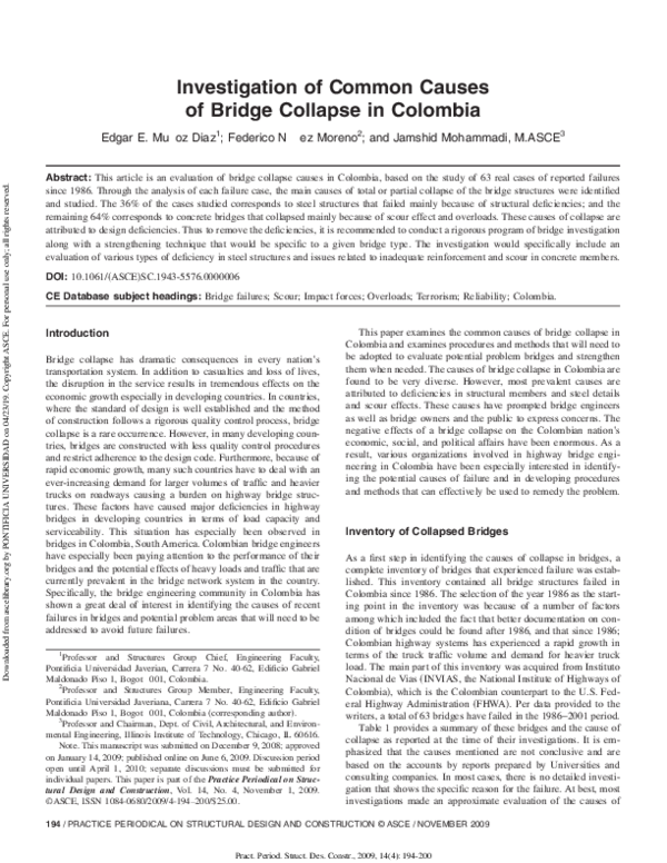 (PDF) Investigation of Common Causes of Bridge Collapse in Colombia