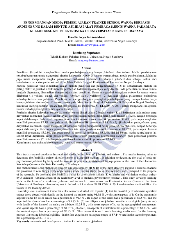 (PDF) Pengembangan Media Pembelajaran Trainer Sensor Warna