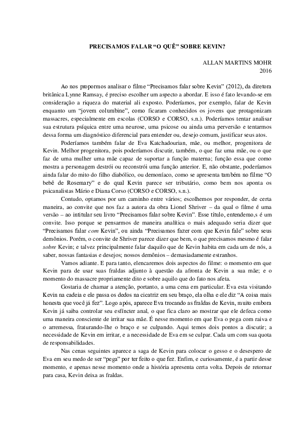 (PDF) Precisamos falar "o quê" sobre Kevin?