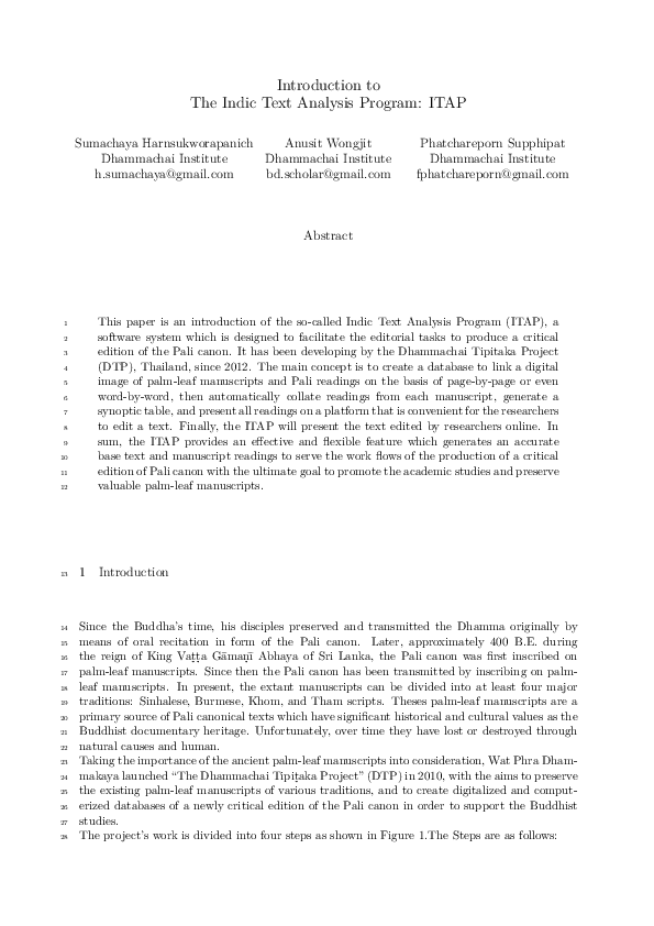 (PDF) Introduction to The Indic Text Analysis Program: ITAP