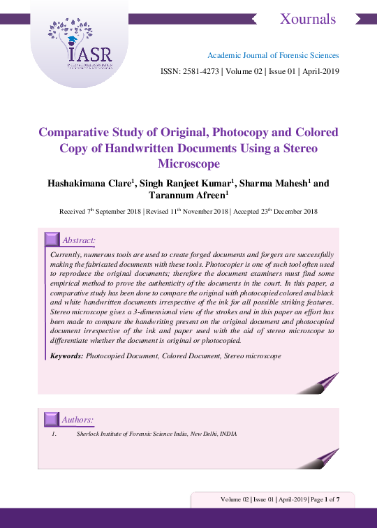 (PDF) Comparative Study of Original, Photocopy and Colored Copy of ...
