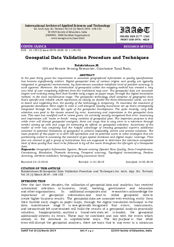 (PDF) Geospatial Data Validation Procedure and Techniques