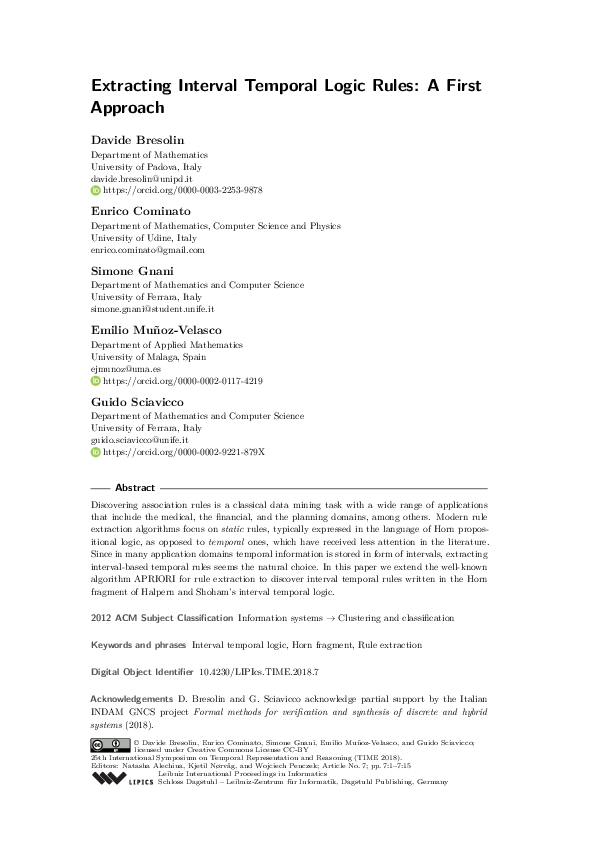 Pdf Extracting Interval Temporal Logic Rules A First Approach